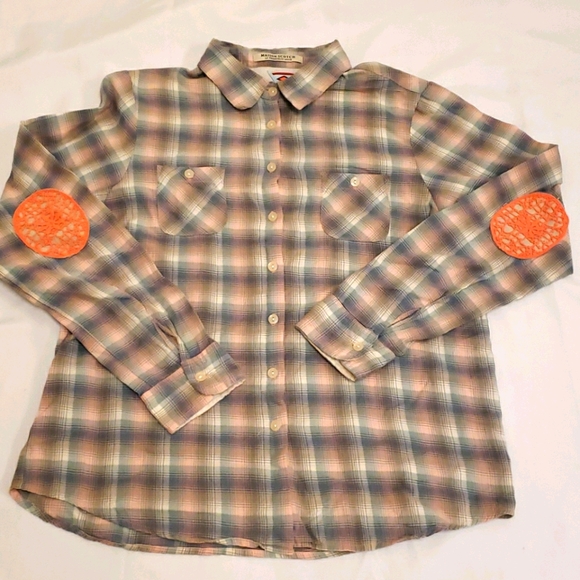 Scotch & Soda | Tops | Maison Scotch Plaid Flannel Lace Elbow Patch ...